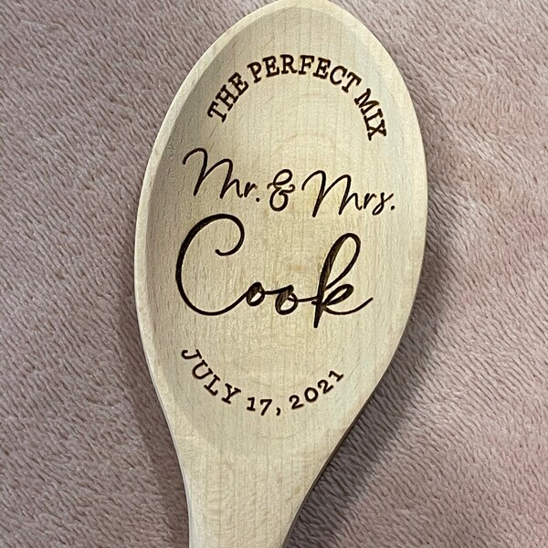 The Perfect Mix Mr. and Mrs. Wood Mixing Spoon | Personalized Custom ...