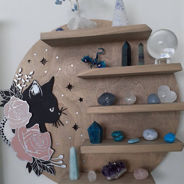 Moon Shelf, Flower Shelf, Crystal Shelf, Handmade Geometric Shelf ...