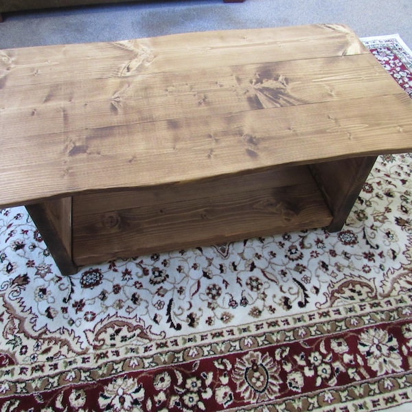 Waney / Live Edge Coffee Table Rustic Tudor Oak Solid Wood Chunky Low ...
