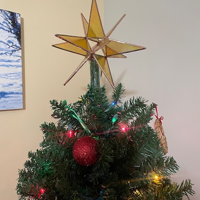 Small Stained Glass Tree Topper, Iridescent Clear Glass, Moravian Star ...