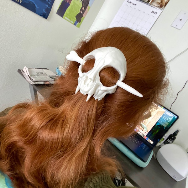 Cat Skull Hair Pin (3 Sizes), Many Color Options, Hair Cage, 3d Printed ...