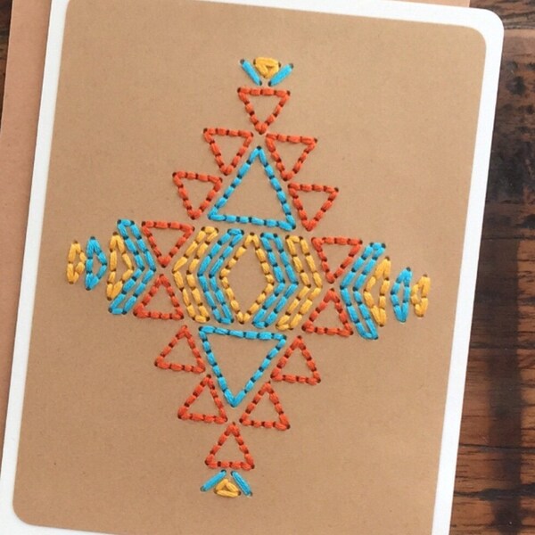 Navajo Design Embroidered Greeting Card | Handmade Sewn Card | Navajo ...