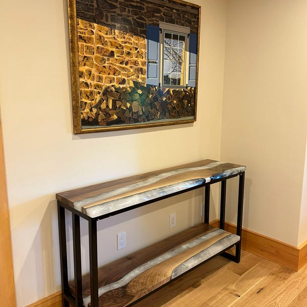 Live Edge Walnut Console Table – Narrow Entryway Table – Slim Epoxy ...