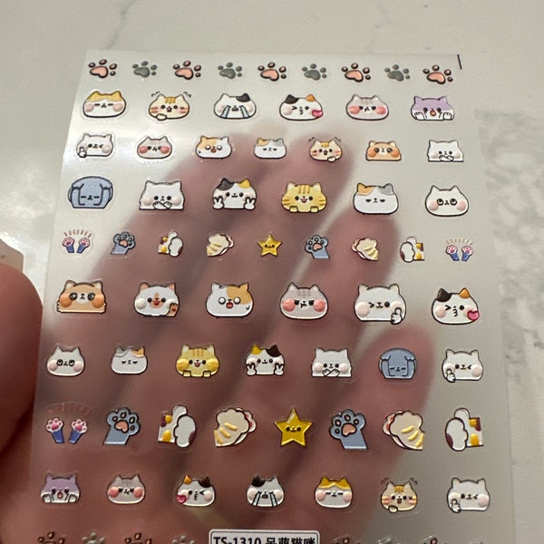 Cat Nail Stickers, Cat Nail Decals, Animal Nail Stickers, Kawaii Nail ...