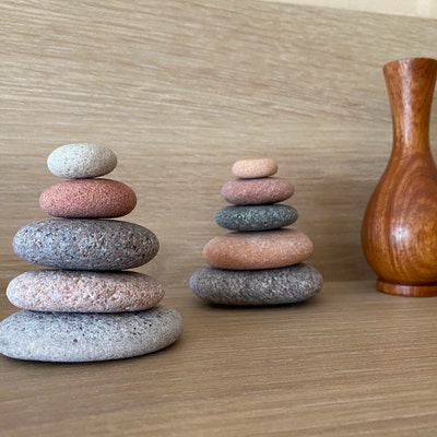Shelf Decor Objects Aesthetic, Spa Bathroom Decor, Cairn Stones, Boho ...