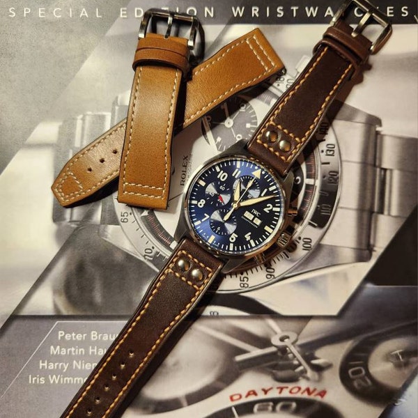 Black Vachetta Rally Watch Strap 20mm, 22mm, 24mm, 18mm. Handmade ...