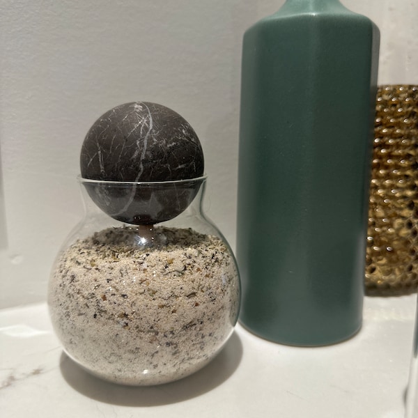 Decorative Spherical Glass Container/jar With White Marble, Red Marble ...