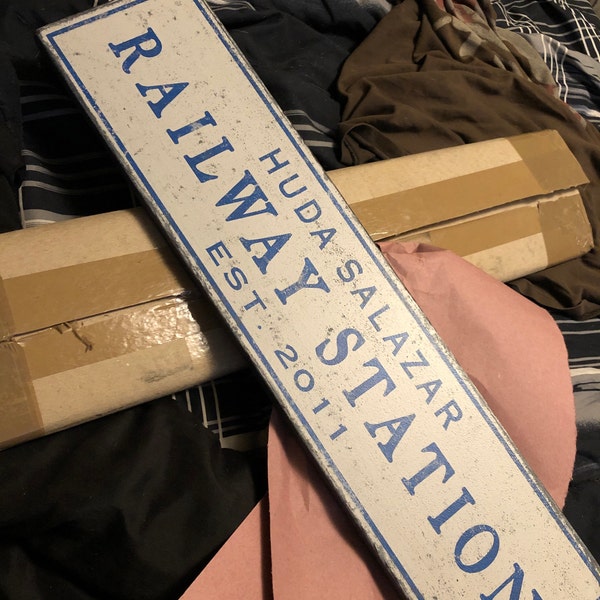 Custom Railway Station Wood Sign Hand Made Wooden Antique Train Decor ...