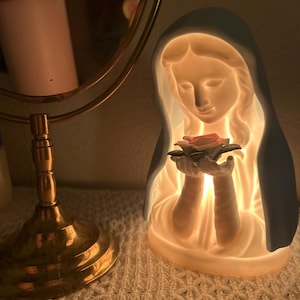 Porcelain Madonna Night Light: Holy Mary With Rose, Choice of Veil - Etsy