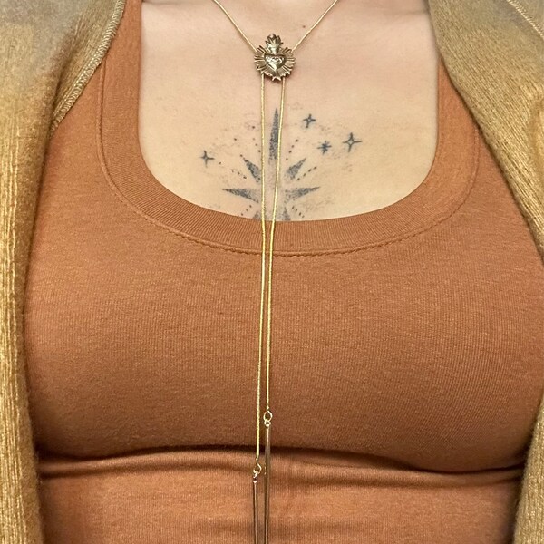 Bolo Sacred Heart 18k Gold Plated Thin Chain Bolo Goth Bolo Tie Heart ...