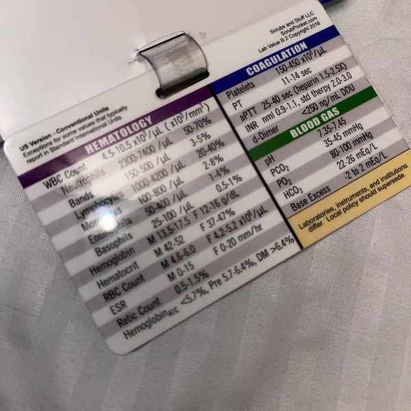 Laboratory Values Badge Card Reference Horizontal for Nurse Medic EMT ...