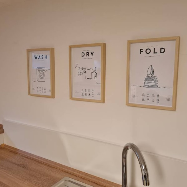 Lr05/wash-dry-fold, Laundry Room Poster, Three Pieces Print Set, Single ...