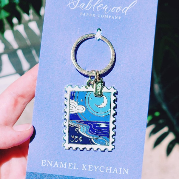 Serene Shore Stamp Enamel Keychain // Ocean Keychain / Postage Keychain ...