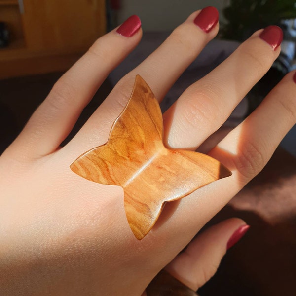 Wooden Ring, Olive Wood, Animal Ring, Butterfly Ring, Unique Rings, for ...