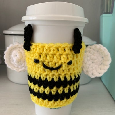 Handcrafted Bumble Bee Cup Cozy, Spring Bee Drink Sleeve, Bee Theme ...