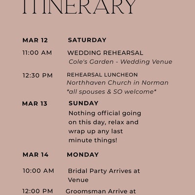 ALTAR Wedding Weekend Digital Itinerary Template Editable Schedule ...