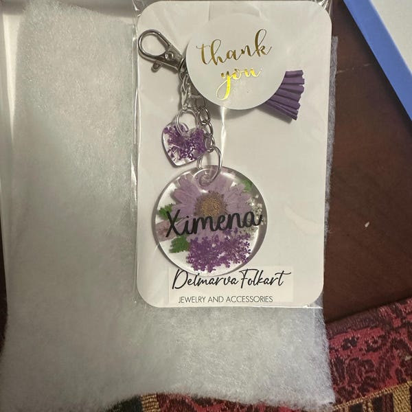 Custom Purple Flower Resin Keychain, Personalized Pressed Dried Floral ...
