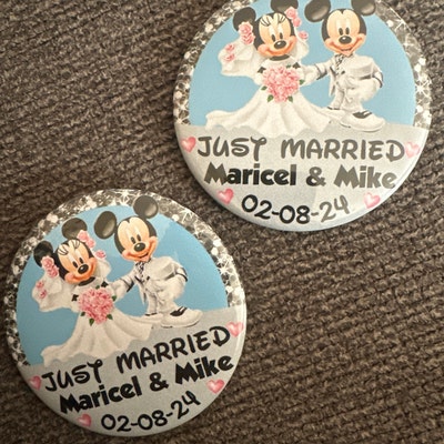 Mickey and Minnie Just Married Disney Buttons-mickey and Minnie Just ...