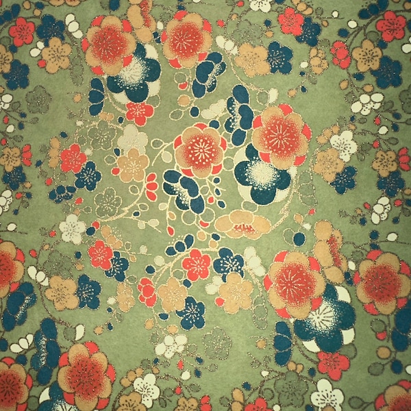 Chiyogami or Yuzen Paper - Deep Red Cherry Blossoms on Gold and Silver ...