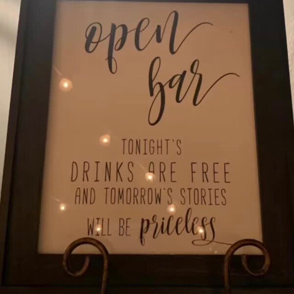 Printable Open Bar Sign, Tonight's Drinks Are Free and Tomorrow's ...