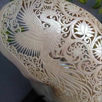 Hand Carved Pearl Mussel Clam Shell XL Size,hummingbird Theme,real and ...