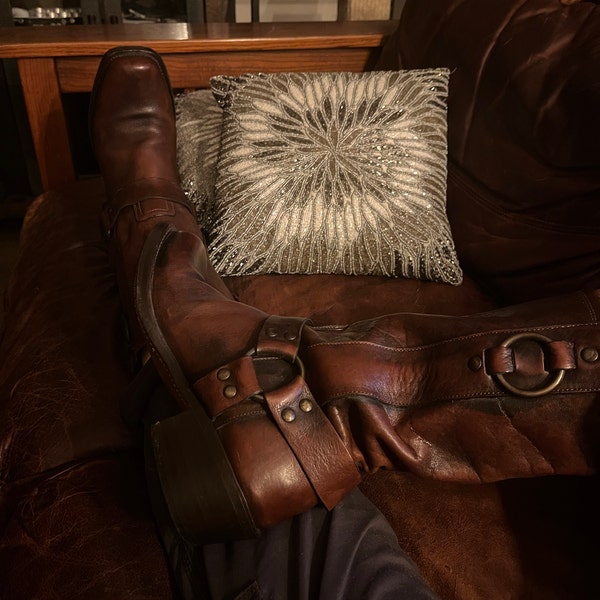 Motoman Vintage Harness Ring Boots Black Moto Riding Square Toe EU 44 ...