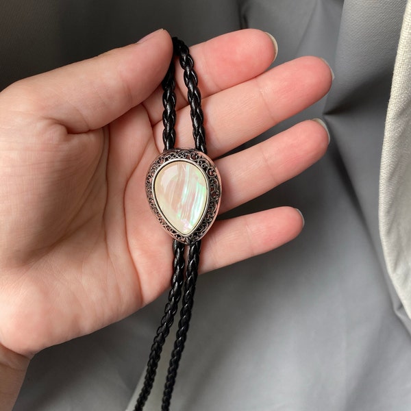 Cross Pearl Flower Bola Bolo Tie Leather Rope Wedding Necklace Golden ...