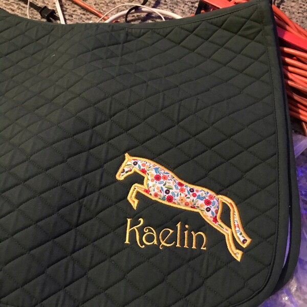 Custom English Embroidered Saddle Pad - Jumping Horse Applique All ... Custom English Embroidered Saddle Pad - Jumping Horse Applique All ...