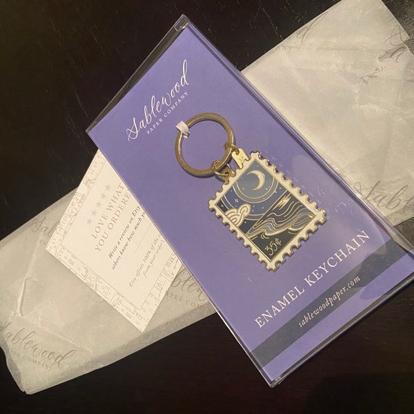 Serene Shore Stamp Enamel Keychain // Ocean Keychain / Postage Keychain ...