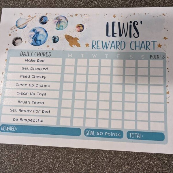 Editable Space Reward Chart Galaxy Rocket Ship Stars Planets Boy Girl ...