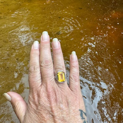 Ruby Ring/ Sterling Silver/ 20ct Big Huge Square Cut Simulated Red Gem ...