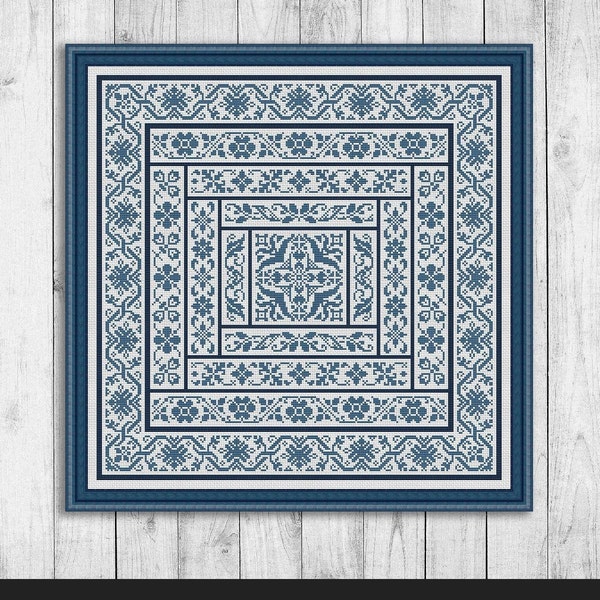 Sampler Cross Stitch Pattern, Square Tiles Motif Cross Stitch Chart ...