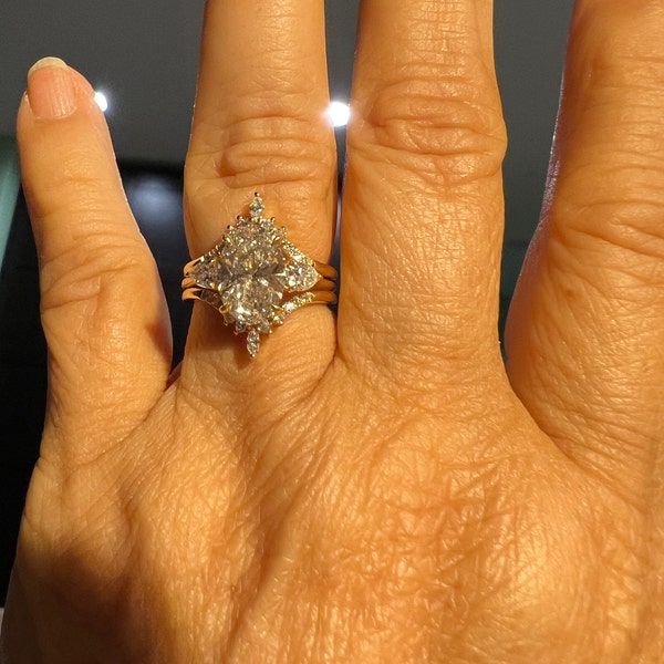 Vintage Diamond Ring Enhancer, Half Eternity 14K Rose Gold Moissanite Ring Guard and Spacer ...