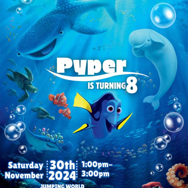 Finding Dory Birthday Invitation Nemo Birthday Invite Editable Canva ...