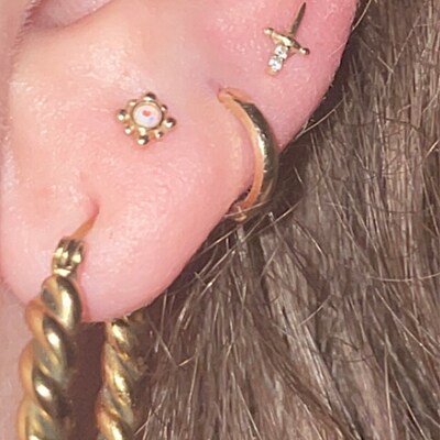 14K Solid Gold Toy Cartilage Stud Diamond Cartilage Flat Back Earring ...