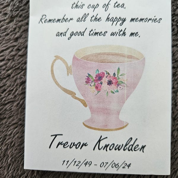 Funeral Tea Bag Cup of Tea Packets Favour Memorial Remembrance ...