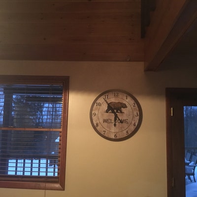 Bear Wall Clock Rustic Welcome Bear Clock - Etsy