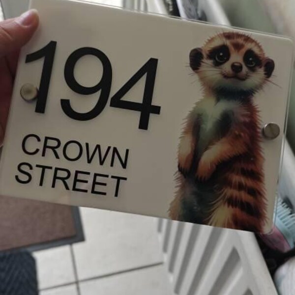 Meerkat House Sign, House Number, Acrylic Plaque, 2 Colour Choices ...