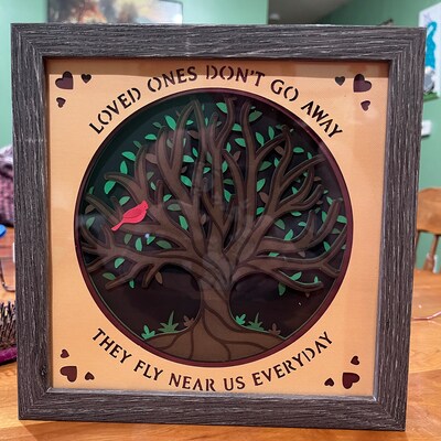3D Cardinal Bird Tree Shadow Box, Customizable Gift, Memorial Gift ...