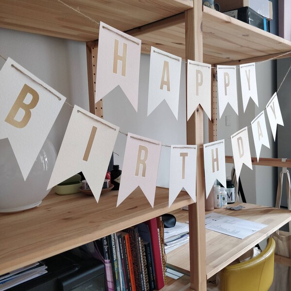 Happy Birthday Banner - Pastel Bunting Banner - Gold and Pastel ...