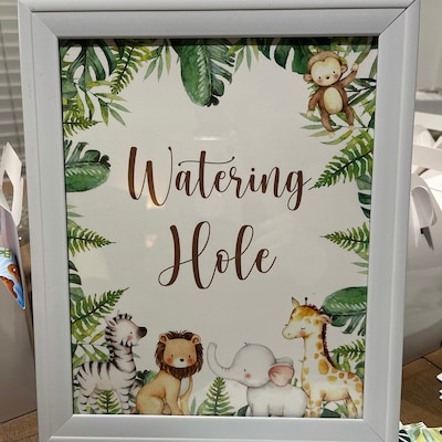 Watering Hole Sign Jungle Safari Animals Wild One Zoo Baby Shower ...
