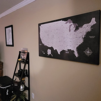 Grey USA Push Pin Map Custom Canvas, Personalized Travel Map, Detailed ...