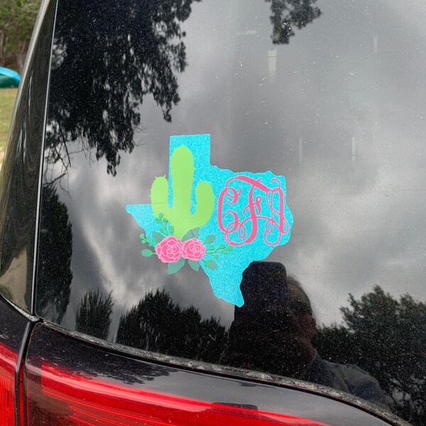 Personalized Floral State Vinyl Decal | Cactus Decal | Cup Decal | Car ...