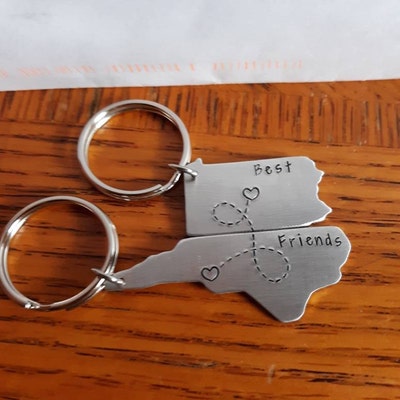 Best Friends Map Custom Long Distance Friendship State Key Chain Set of ...