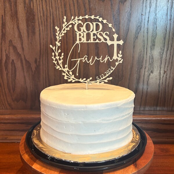 God Bless Cake Topper, Baptism Cake Topper, Wreath Christening Cake ...