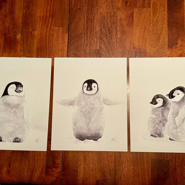 Set of 3 Watercolour Penguin Prints, Art Print of Penguins, Prints for ...