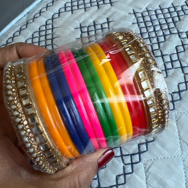 Ethnic Indian Bridal Red and Green Color Chura Set Heavy Glass Kundan ...