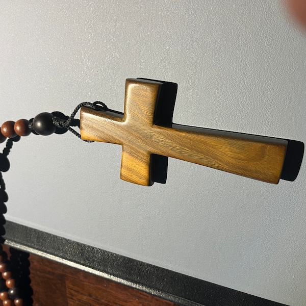 Mens Cross Necklace Made From Ebony Wood, Small Wood Cross Necklace W ...