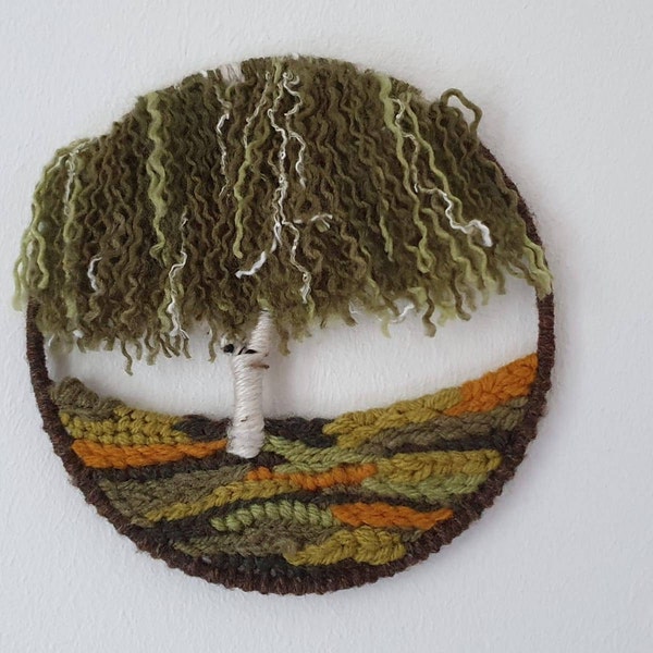 Small Silver Birch Woven Tree Hoop // Tapestry Wall Hanging / Circular ...