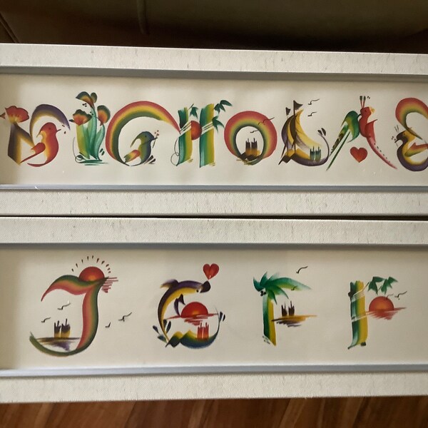 Hand Painted Name Art in Rainbow - ENGLISH - Etsy